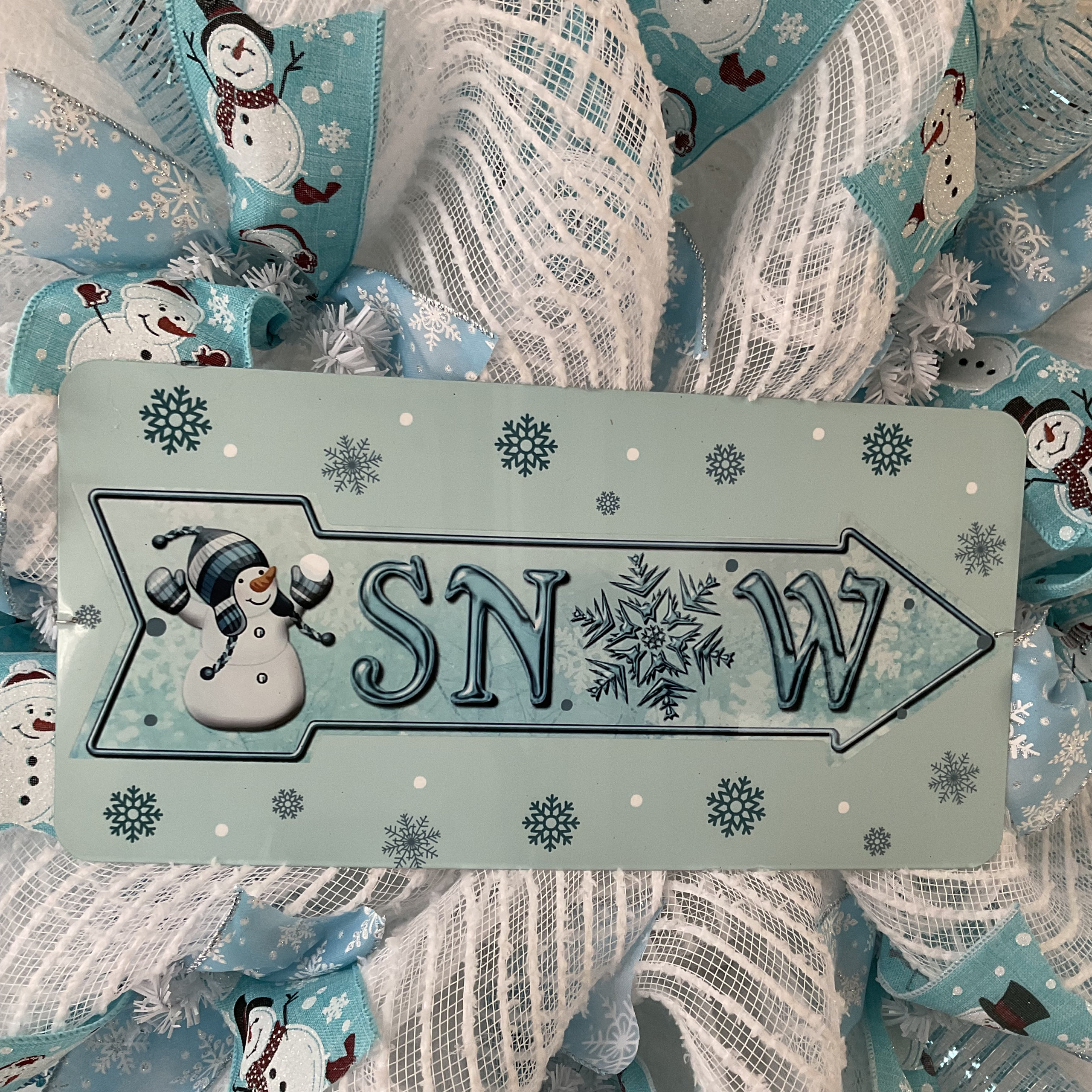 Snow Deco Mesh Wreath With Adorable Snowman Handmade Deco Mesh ...