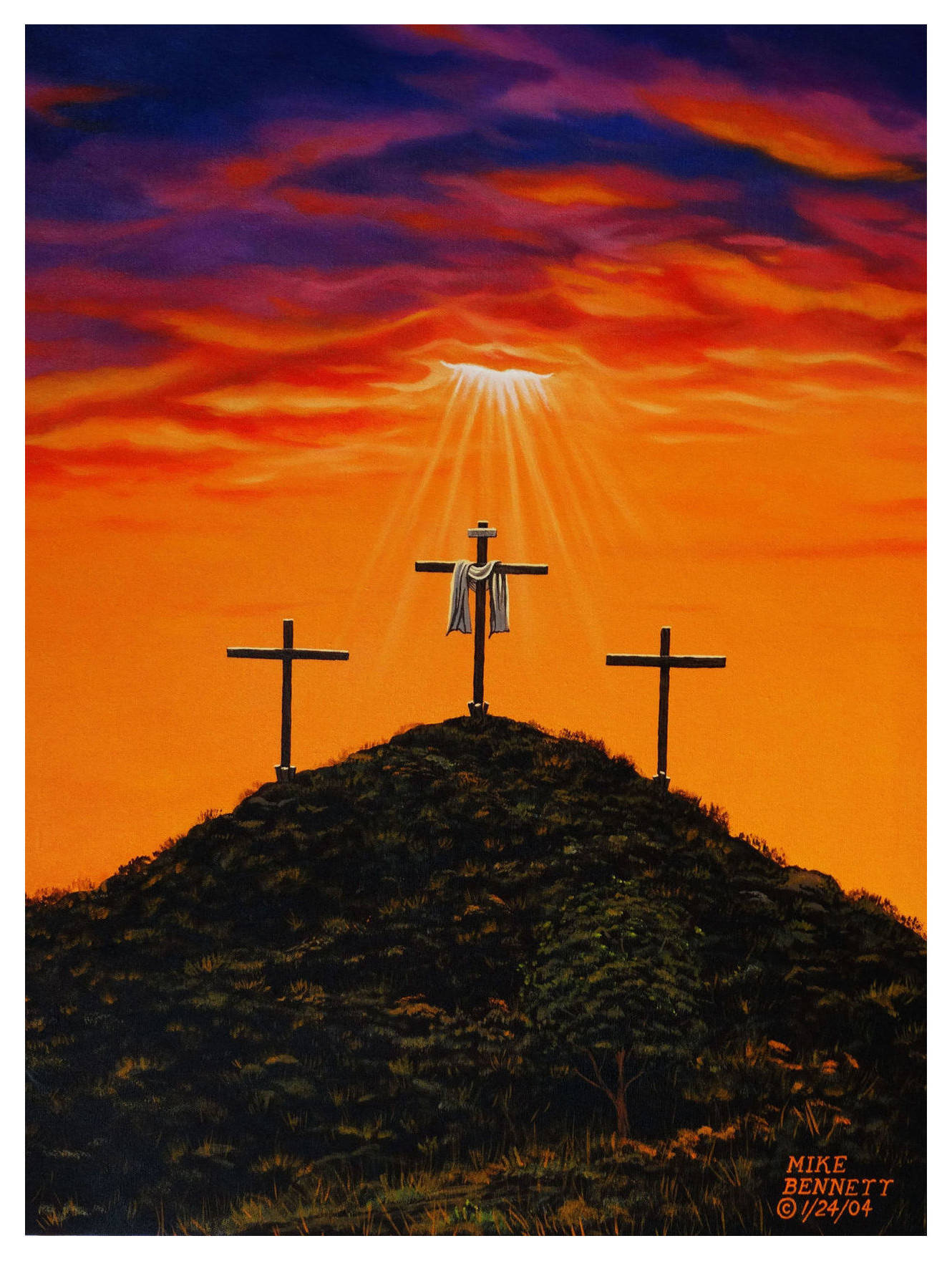 Mike Bennett Three Crosses At Calvary Art Print, 18"x24" - Contemporary ...