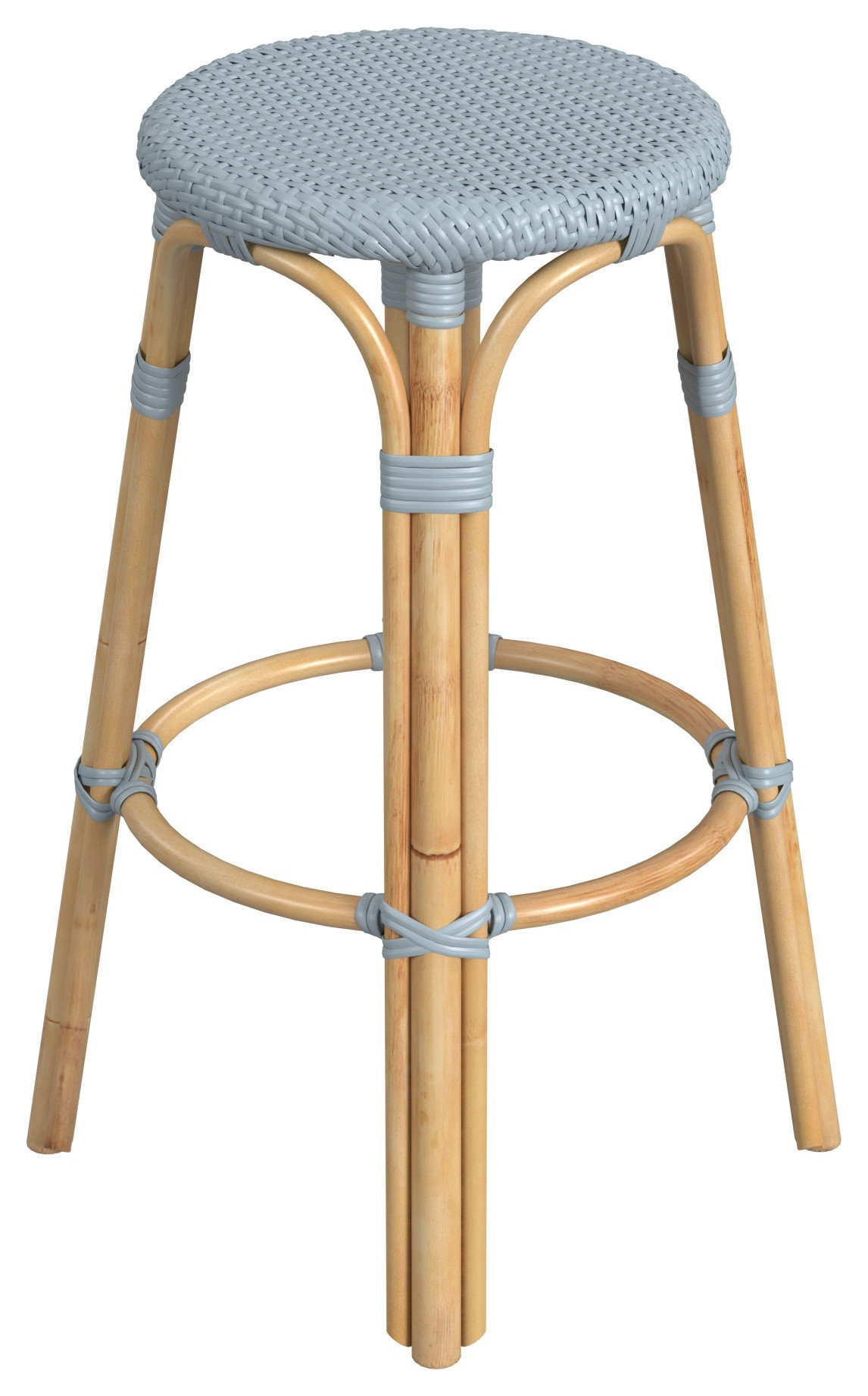 Butler Specialty Company, Tobias Round Rattan 30" Bar Stool, Baby Blue ...