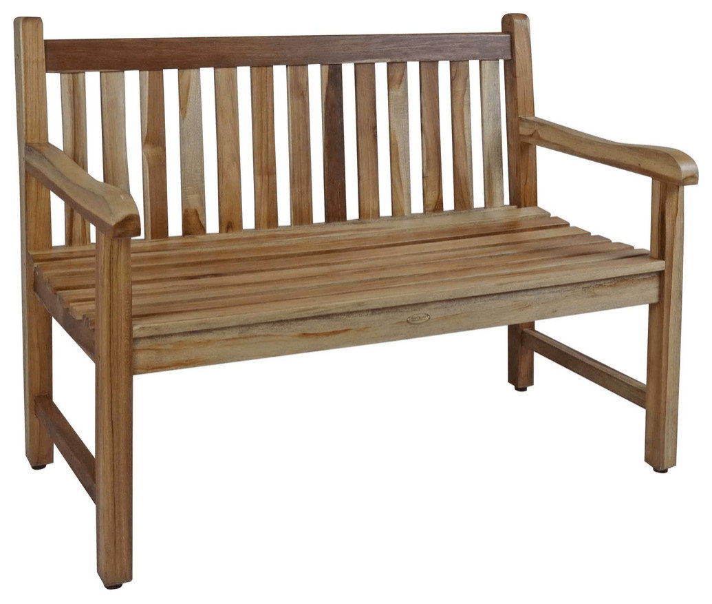 Compact Teak Outdoor Bench With Straight Design In Natural Finish ...