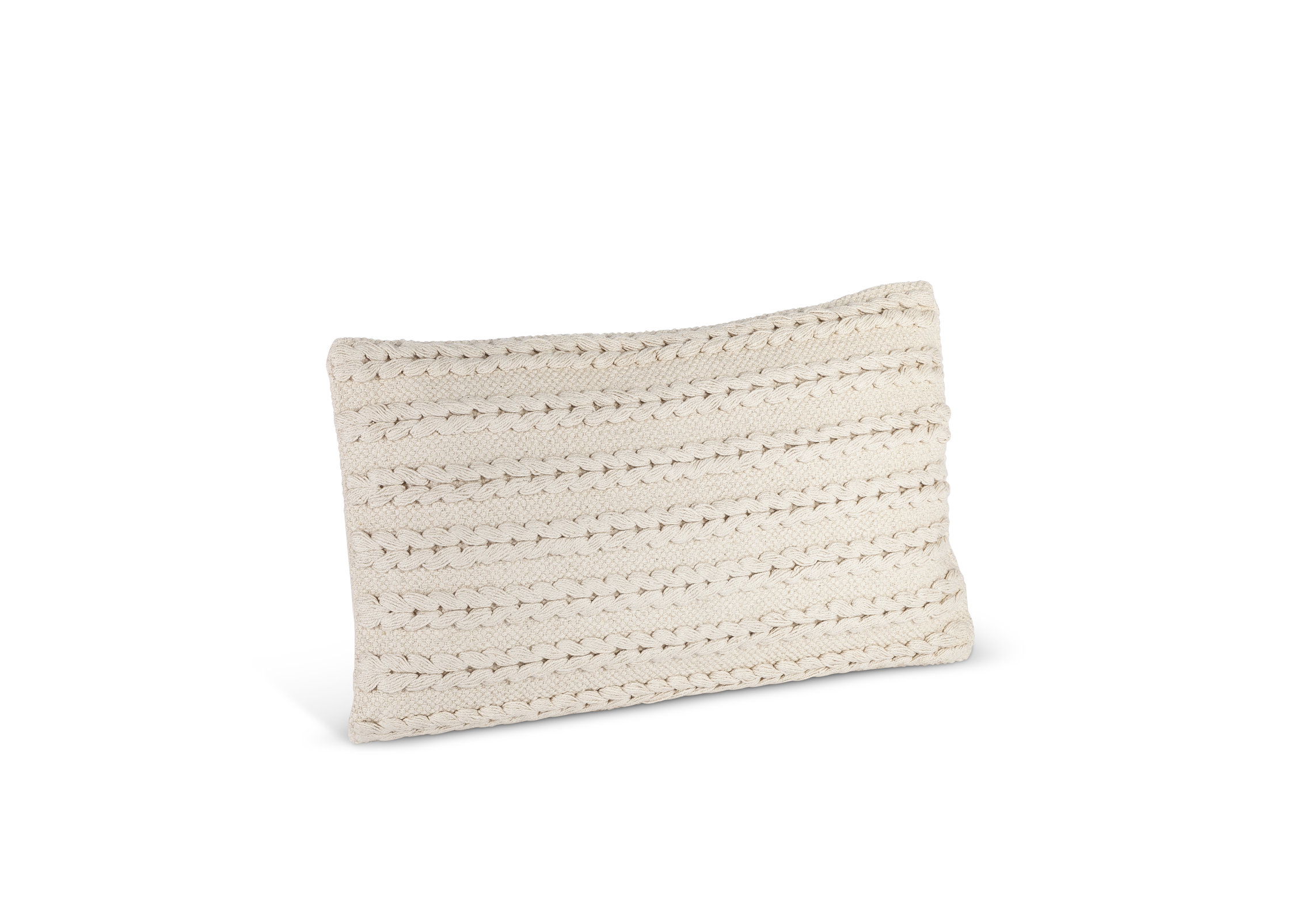 20" Ivory Woven Cotton Lumbar Pillow, Polyester Filling - Scandinavian ...