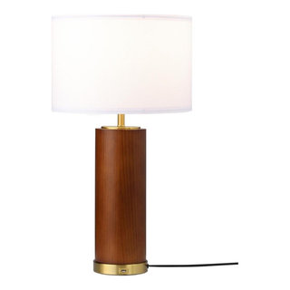 Coaster Aziel Wood & Fabric Bedside Table Lamp in Cappuccino and White ...