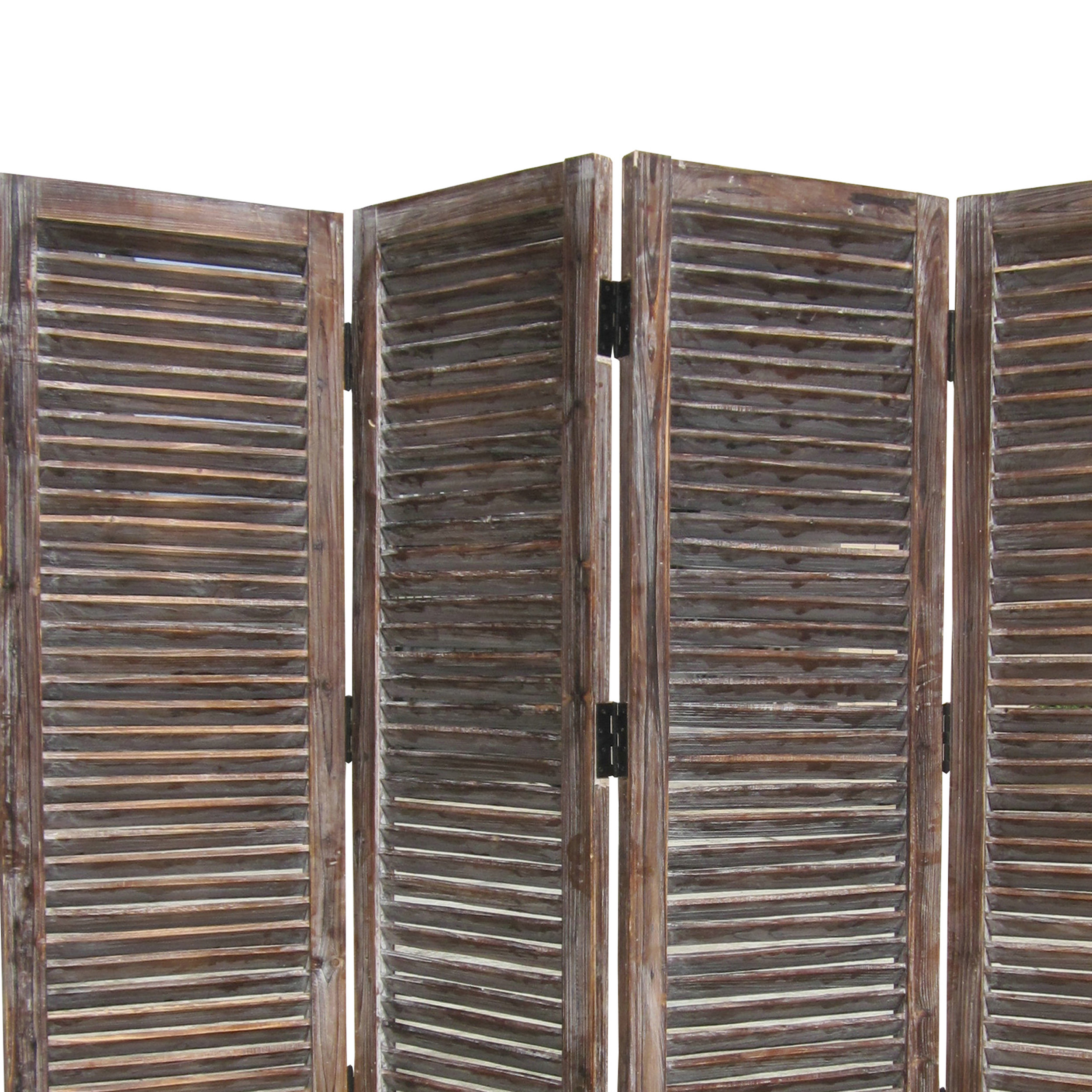 Benzara BM26692 4 Panel Room Divider with Shutter Design, Weathered ...