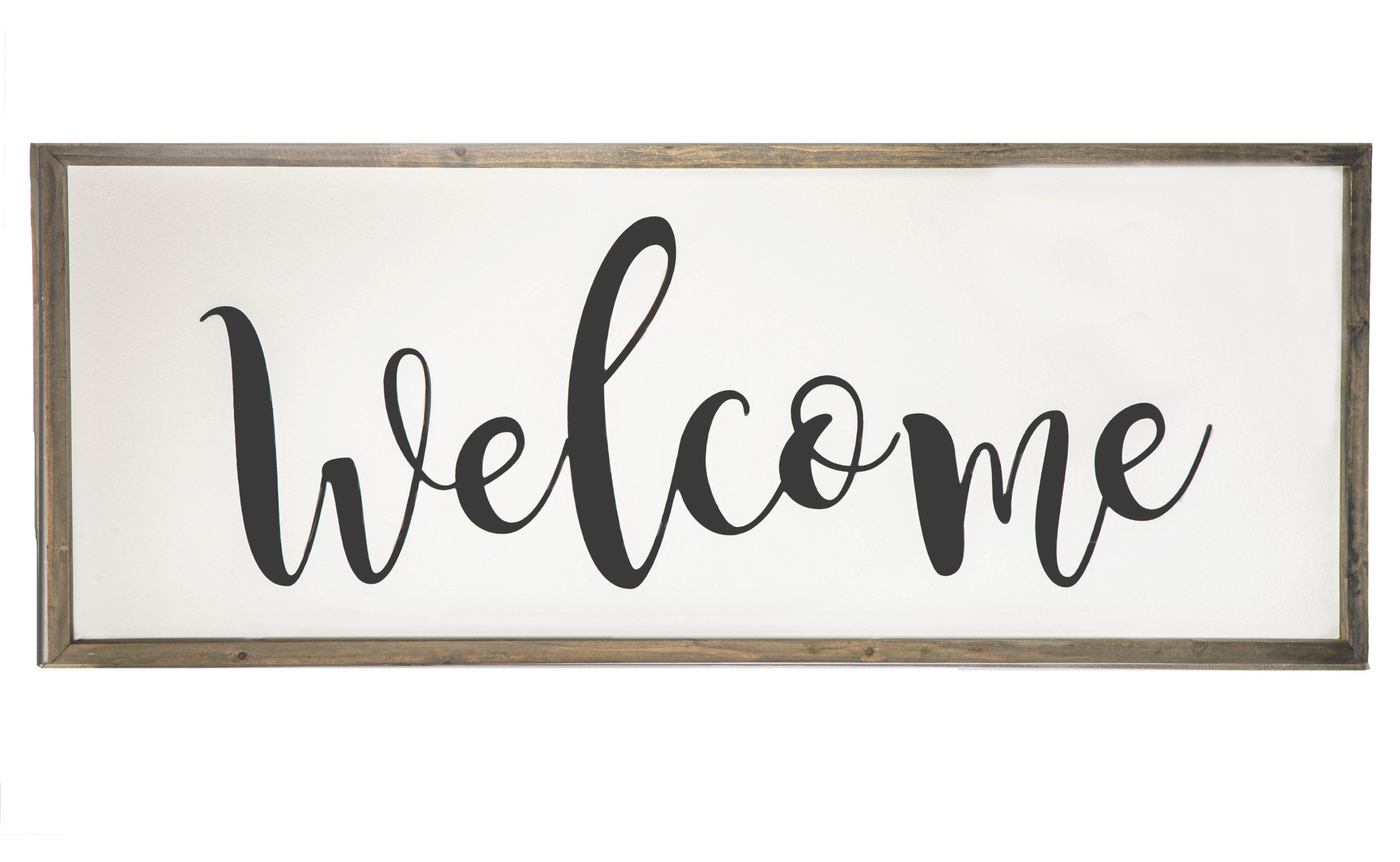 Wood Wall Art with "Welcome" Writing Painted White Finish ...