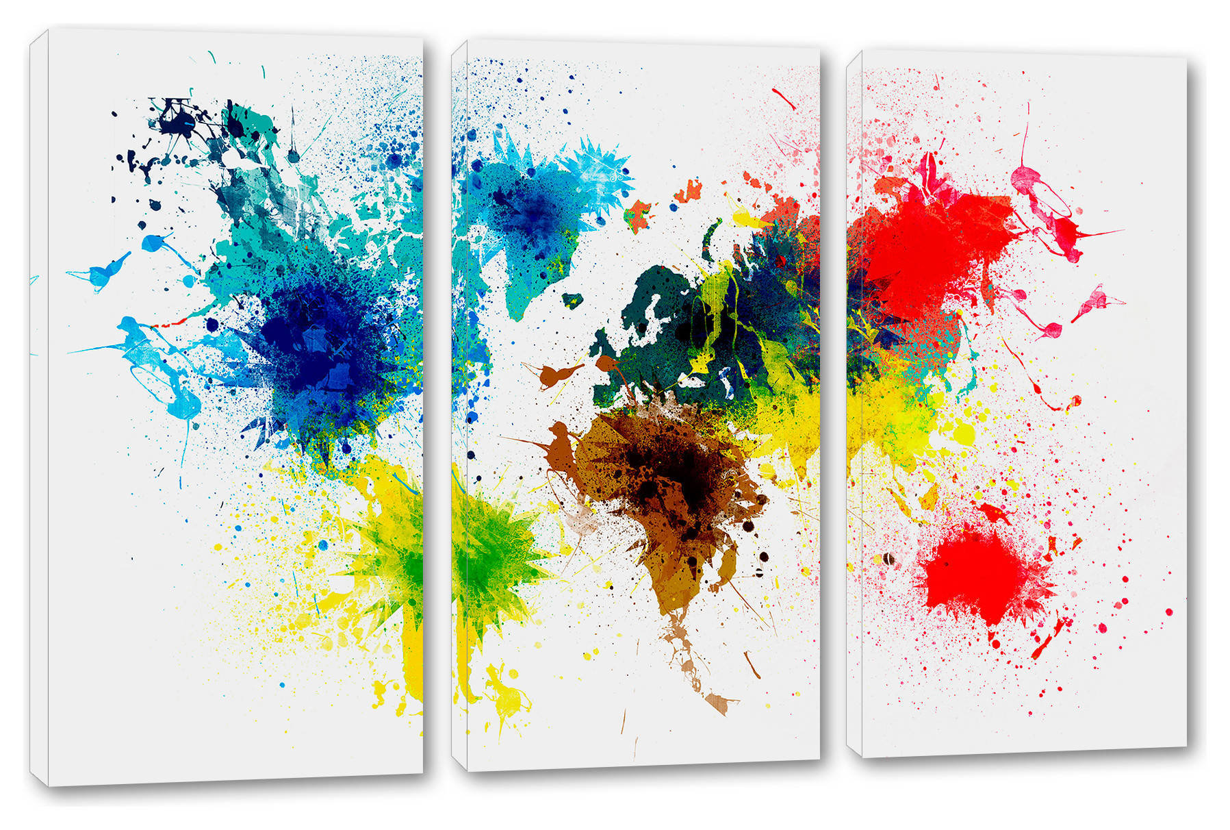 Colorful World Map Canvas Print 3 Panel Split, Triptych Wall Art, 30x20 ...