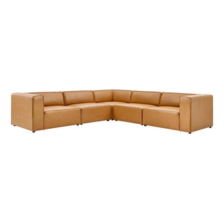 Odette Tan Vegan Leather 5-Piece Sectional Sofa - Contemporary ...