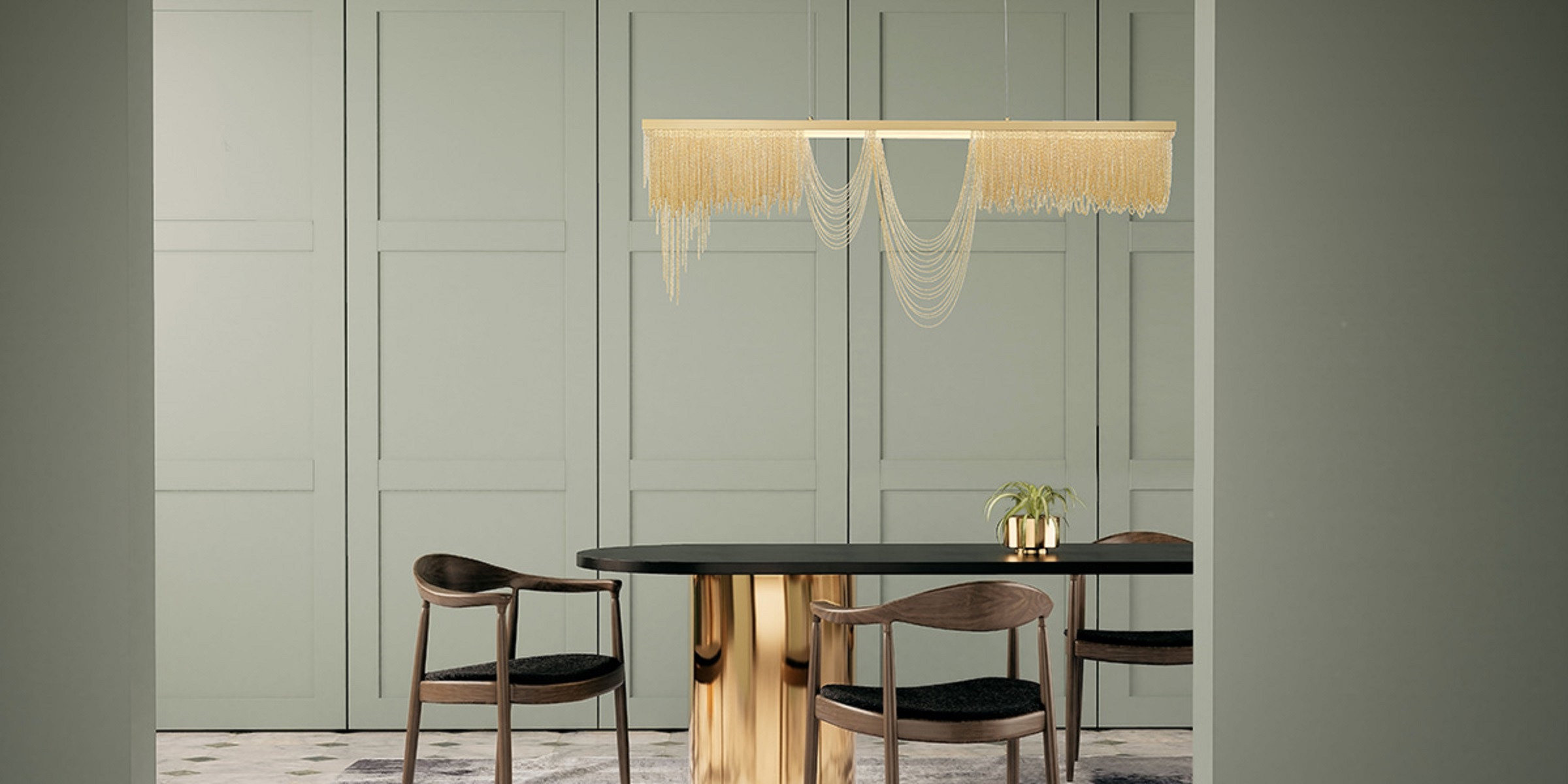 LED Chandelier, Painted Brushed Brass + Gold Chains - Contemporary ...