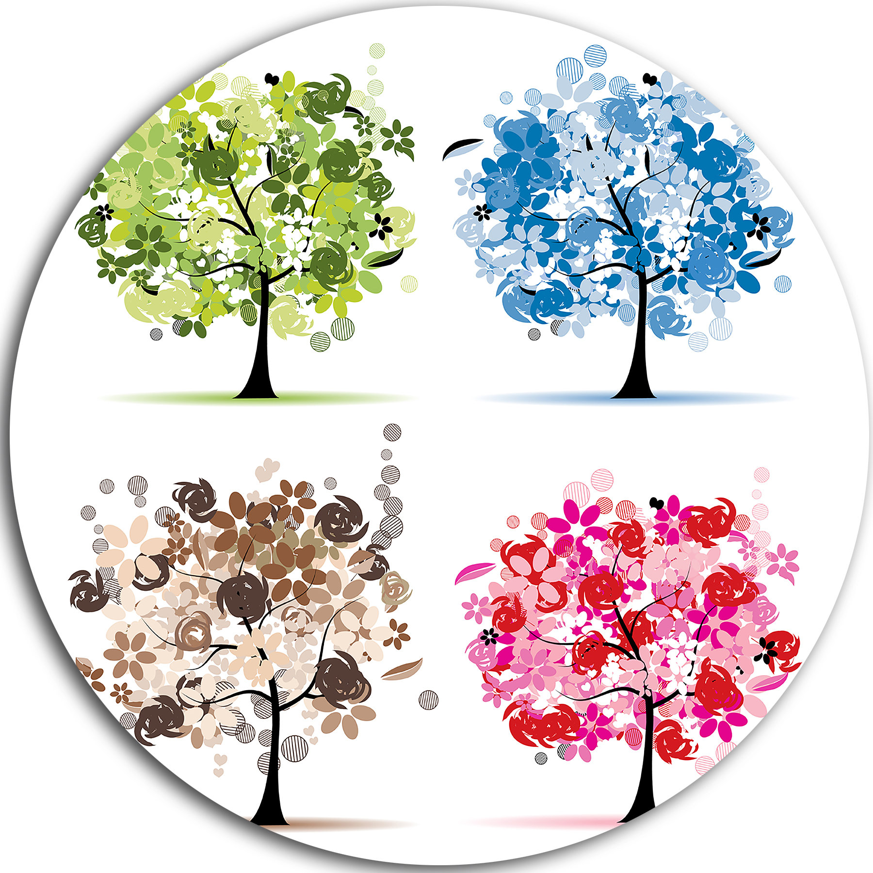 Set Of Floral Trees, Floral Disc Metal Wall Art, Disc of 23 inch ...