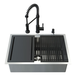 Mercer 30"L x 20"W Undermount Kitchen Sink and Edison 19"H, Black ...