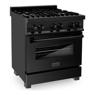 ZLINE Freestanding Range, Black Stainless With Brass Burners Dual Fuel ...