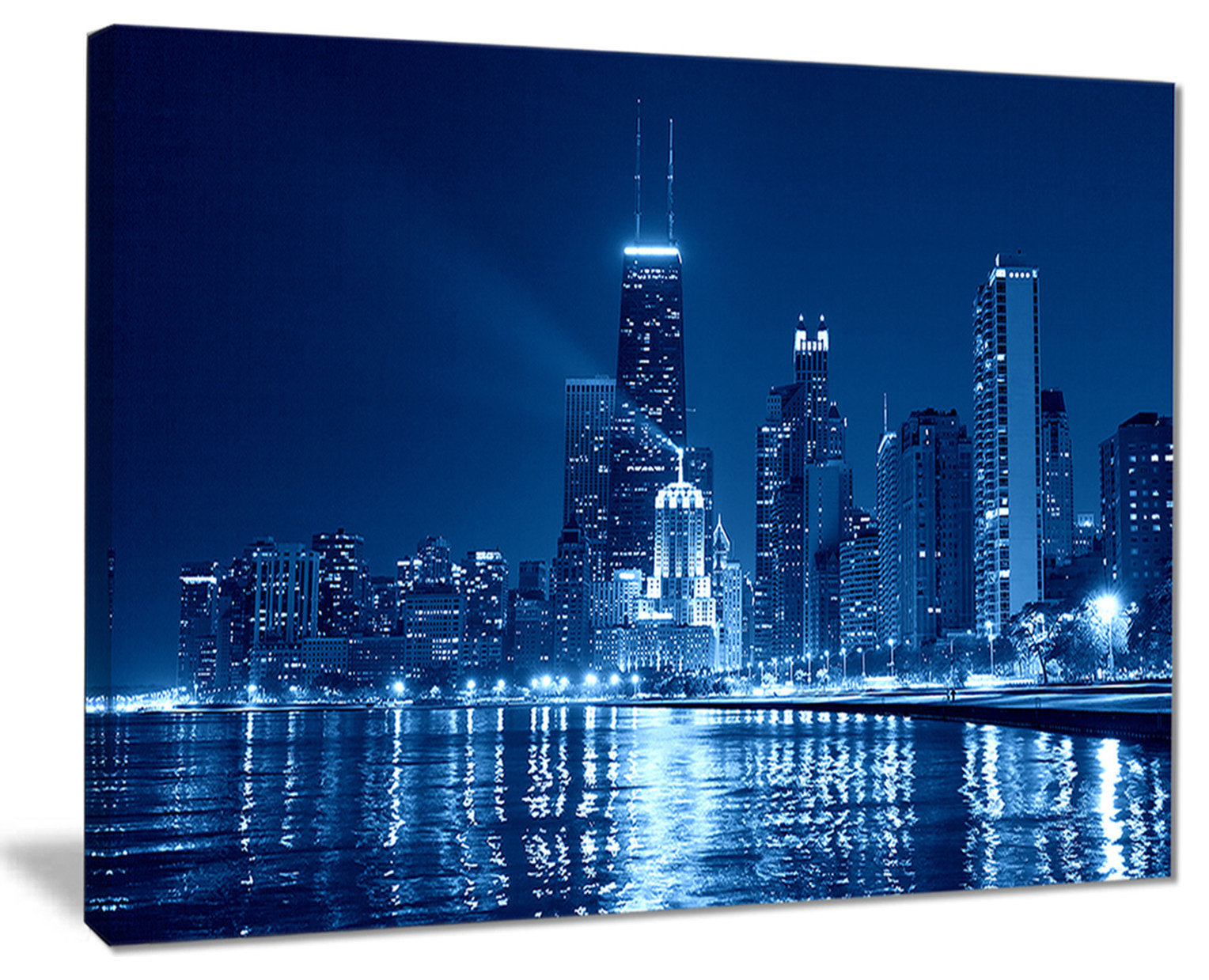 Designart - Blue Chicago Skyline Night - Cityscape Photo Canvas Print ...