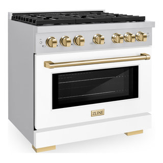 ZLINE 36" Gas Range, Stainless Steel With White Matte and Gold SGRZ-WM ...