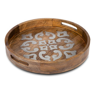 Wood/Metal 20" Round Tray - Mediterranean - Serving Trays - by Gerson ...
