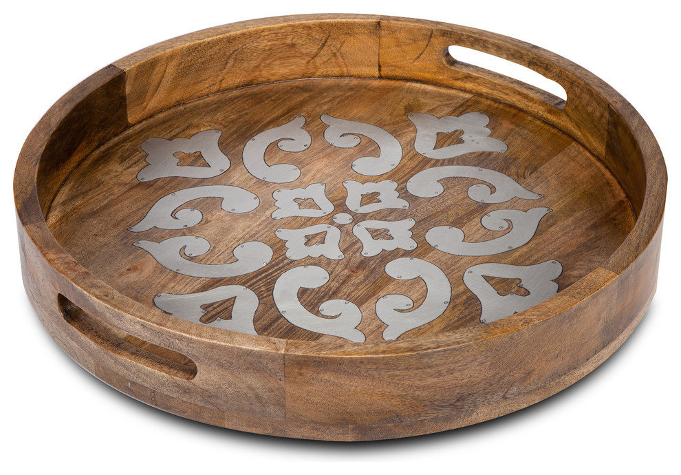 Wood/Metal 20" Round Tray - Mediterranean - Serving Trays - by Gerson ...