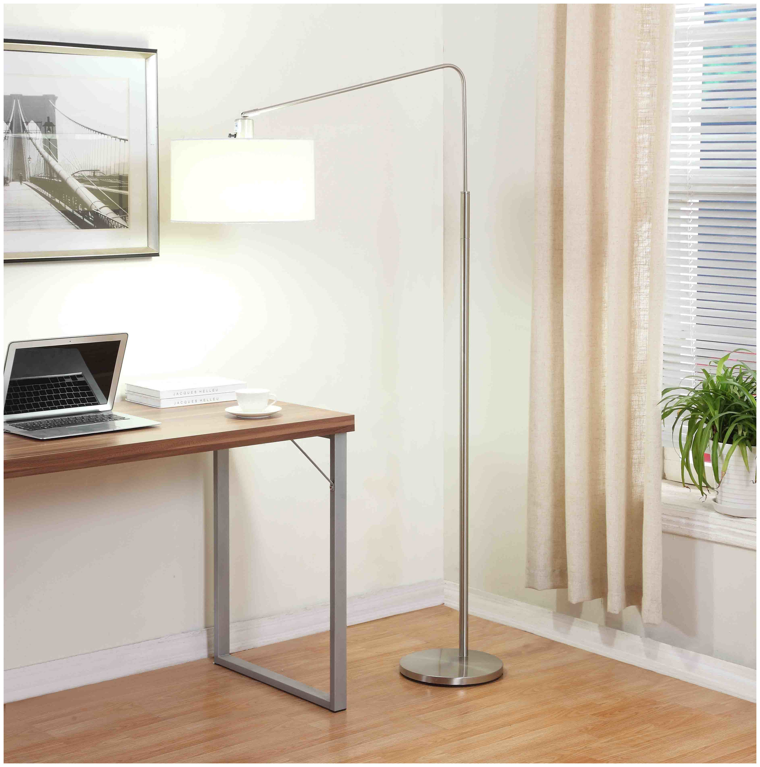 64" Medium Arch Brushed Steel Telescope Reach Floor Lamp - Transitional ...
