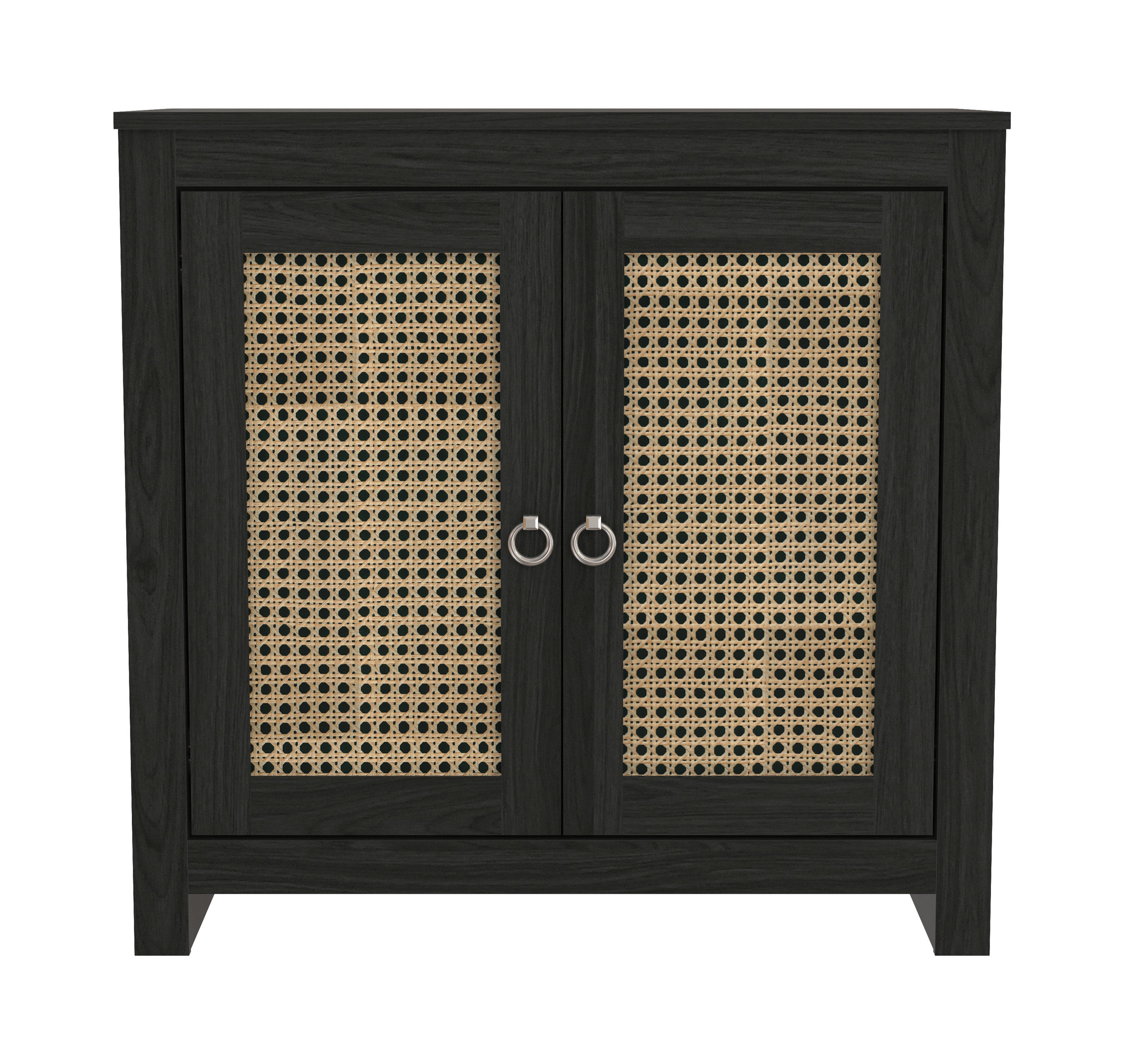 Joreen 2 Door Rustic Black Oak with Rattan Paper Accent Cabinet ...