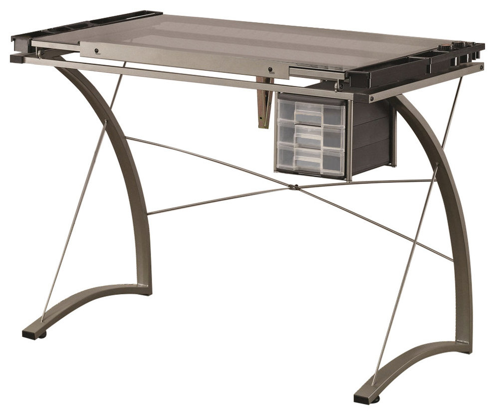 Benzara BM159113 Sophisticated Metal Drafting Desk With Tempered Glass ...