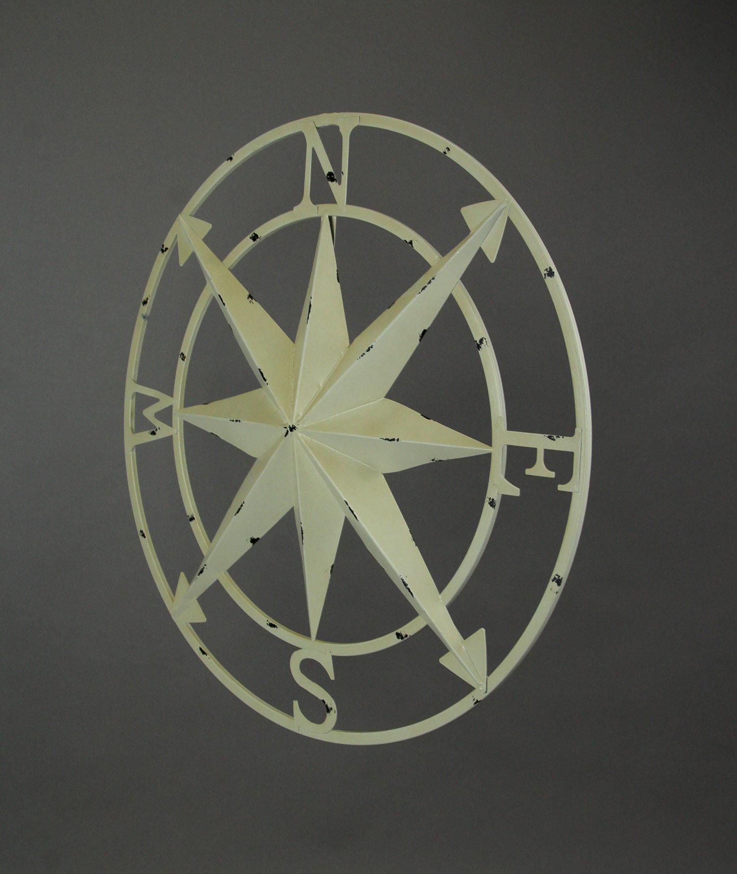 Antiqued White Indoor Outdoor Metal Compass Rose Wall Sculpture 20.5 ...