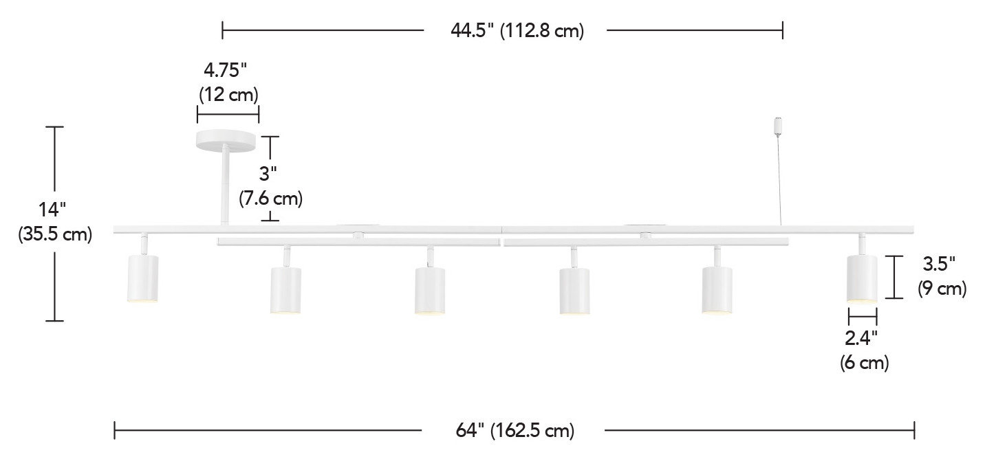 West 64" 6-Light Matte White Track Lighting with Center Swivel Bars ...