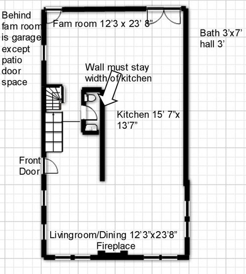 whole first floor is a mess. Floor plan taking out all possible walls ...