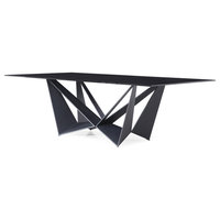 Modern Serra 94 Inch Dining Table - Smoked Glass with Matte Black Steel ...