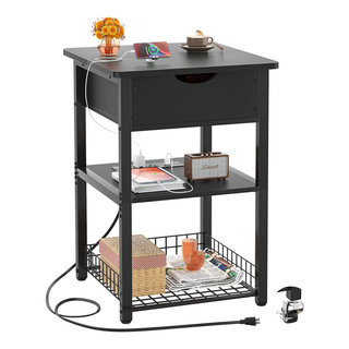 Modern End Table with Charging Station and Flip Top Storage Shelves ...