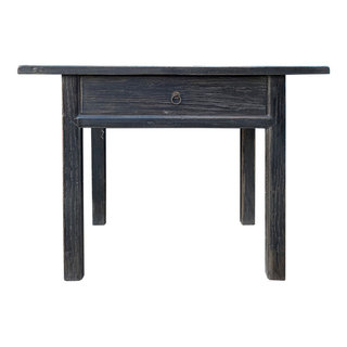 Distressed Rough Grain Fade Black Rectangular Pedestal Foyer Side Table ...