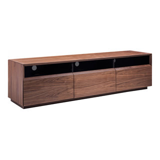 Wooden TV Stand with 3 Pull Out Drawers and 3 Open Shelves, Brown ...