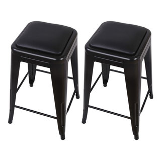 Metal Backless Black Bar Stools With Black Vegan Leather Seat, Set of 2 ...