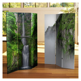 6' Tall Double Sided Mountaintop Waterfall Canvas Room Divider - Rustic ...