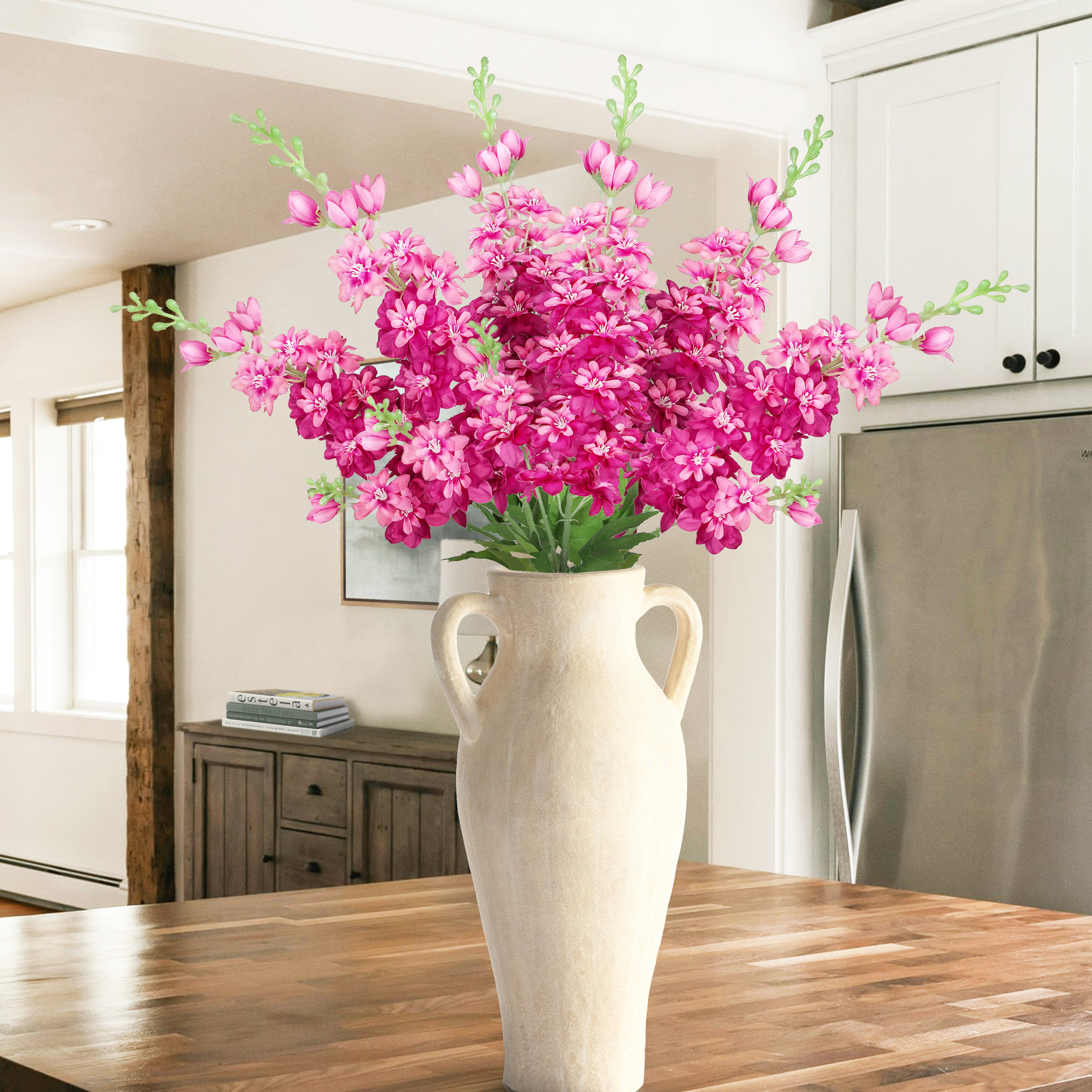 Set of 6 Magenta Pink Artificial Delphinium Flower Stem Spray 34 ...