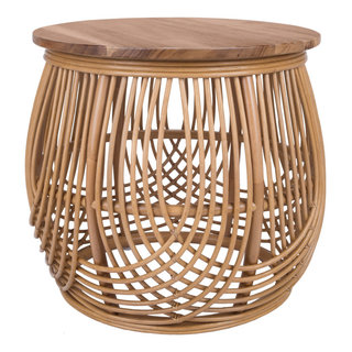 Arlo Rattan Side/End Table With Wood Top - Tropical - Side Tables And ...