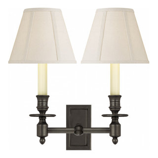 French Library Wall Sconce, 2-Light, Bronze, B Linen Shade, 12"H ...