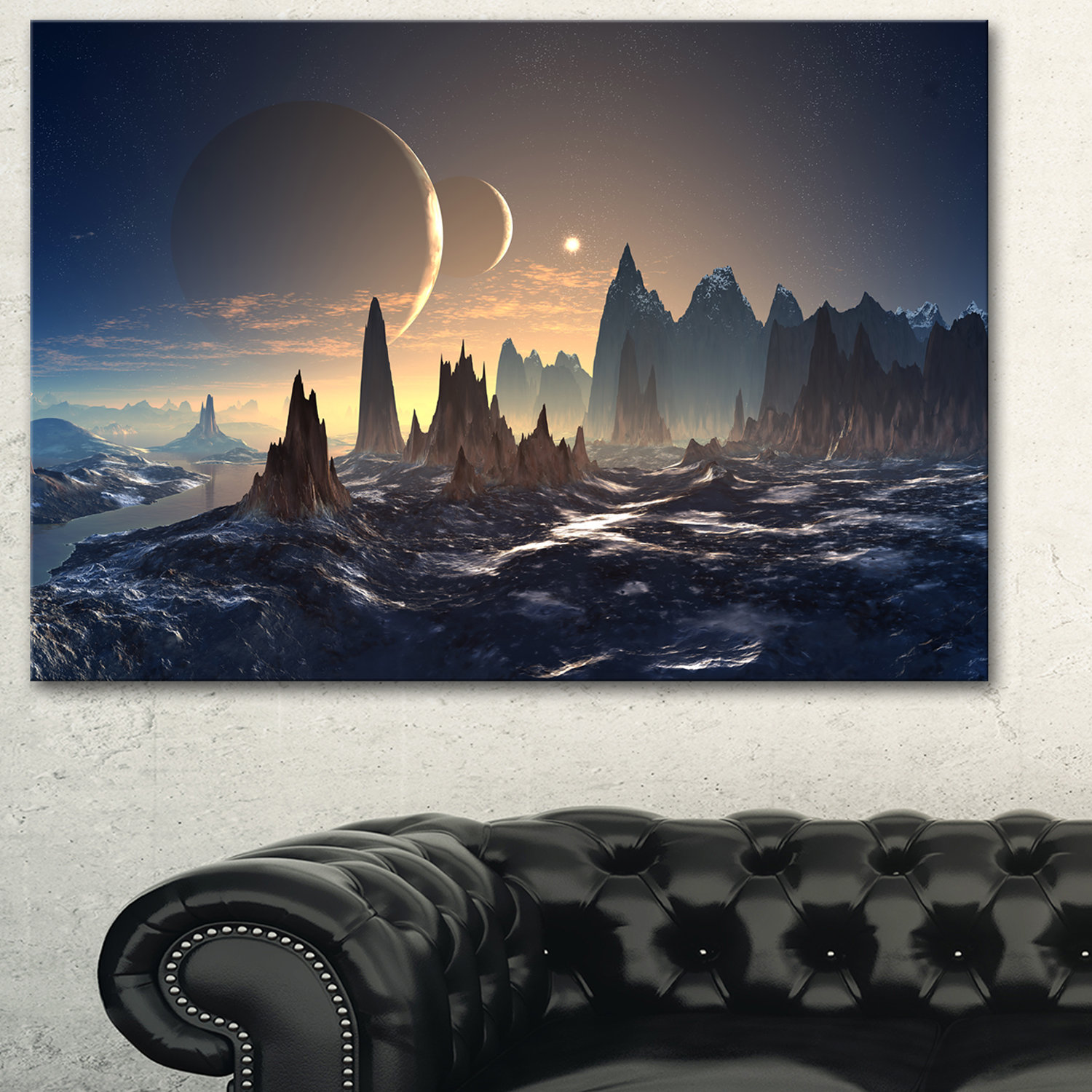 "Alien Planet With Mountains" Contemporary Canvas Art Print, 40"x20 ...