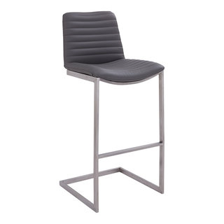 Lucas 30" Gray Faux Leather Swivel Barstool With Stainless Steel Finish - Contemporary - Bar ...