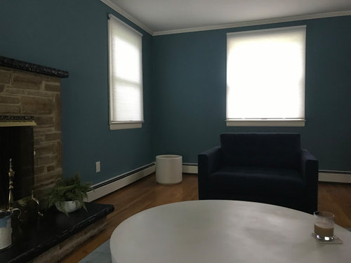Freshly painted in FB Stone Blue, what color to paint fireplace?