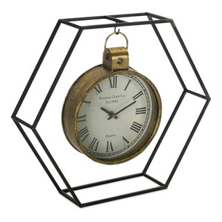 Clock in Stand 15"H Metal/Glass - Industrial - Desk And Mantel Clocks ...