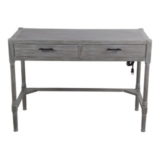 Wooden Writing Desk with 2 Drawers and USB Port, Gray - Farmhouse ...