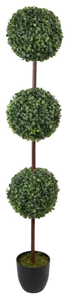 4' Artificial Two-Tone Boxwood Triple Ball Topiary Tree With Round Pot ...