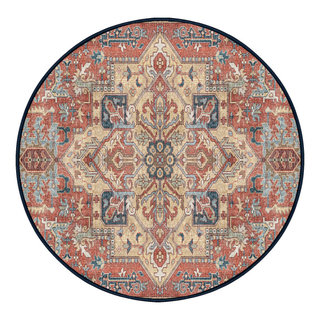 Washable Mughal Garden Utopia Area Rug, Round 5' - Mediterranean - Area ...