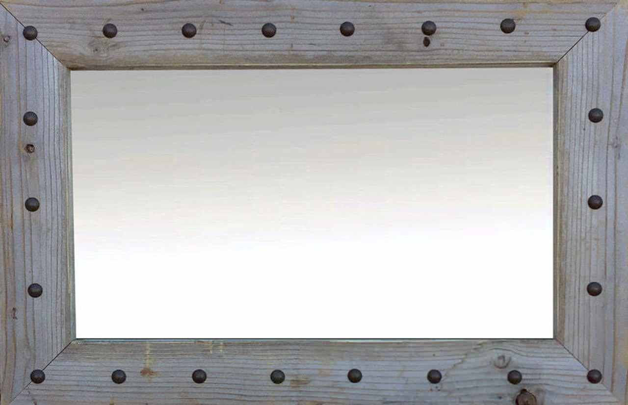 Rustic Mirror, Bunkhouse Barnwood Mirror With Tacks, 32"x38 ...