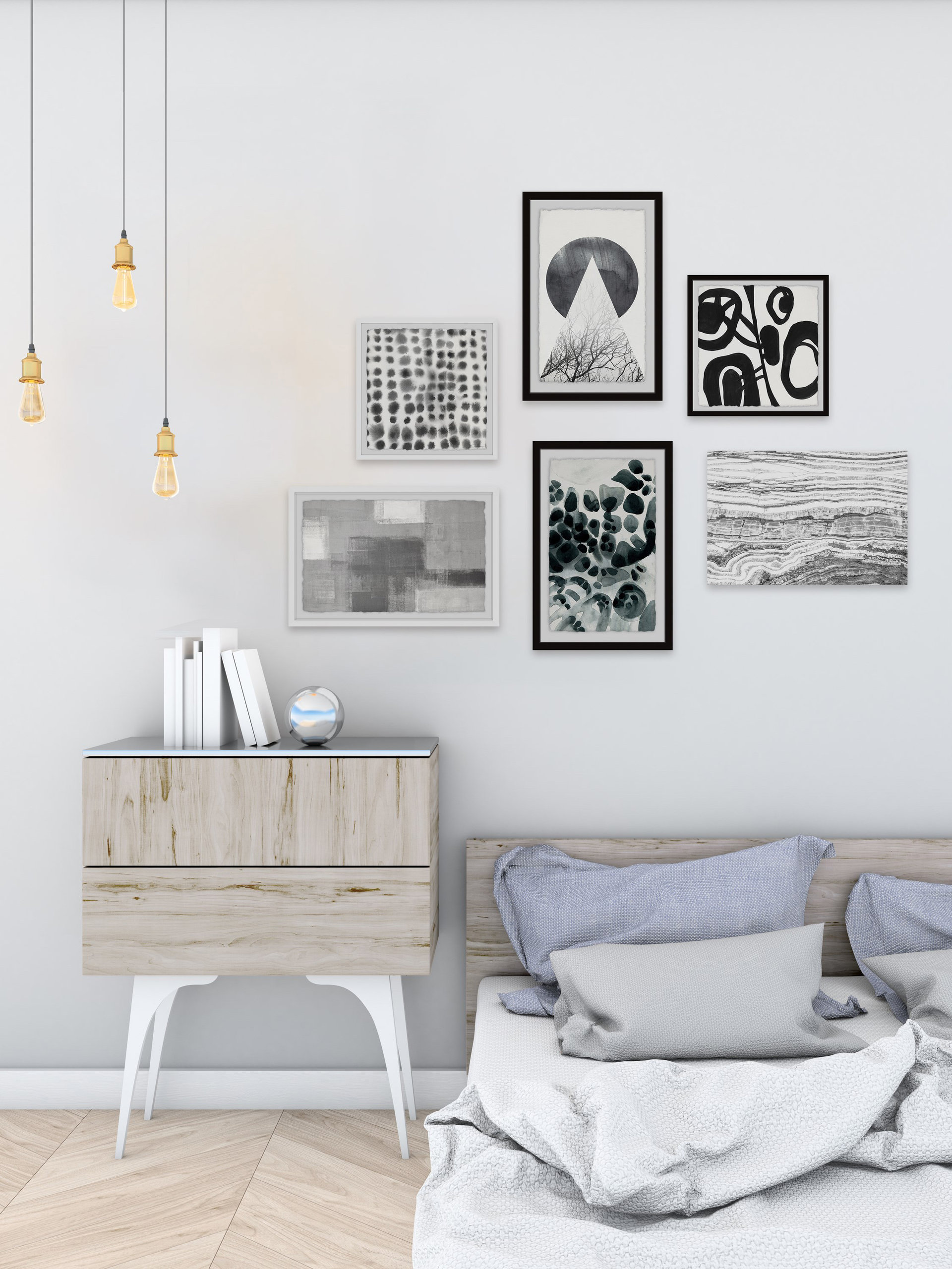 Marbled Shapes Hexaptych, 48"x36" - Contemporary - Prints And Posters ...