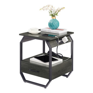 End table Side Table With Charging Station Sofa Side Table Dark Gray ...