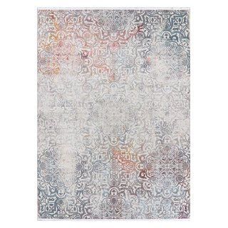 Heat-Set Vintage-Style Damask Border Distressed Area Rug, 9 X 12 Ft ...