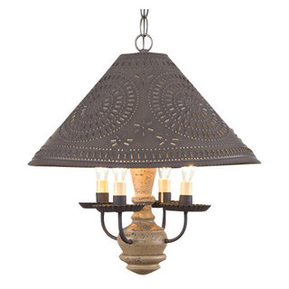 Primitive Homespun Shade Light Punched Tin Wood - Traditional - Pendant ...