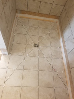 8" hexagon tiles on shower floor with center drain