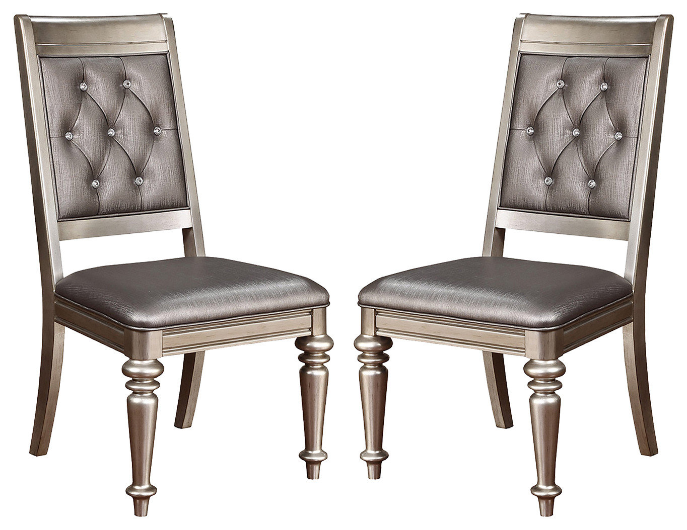 Set of 2 Side Chairs with Tufted Back, Metallic Platinum - Traditional ...