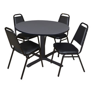 Cain 48" Round Breakroom Table and 4 Restaurant Stack Chairs, 48 ...