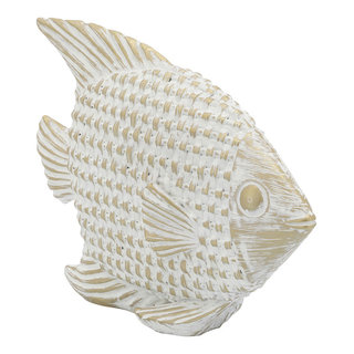 Ceramic 7"H, Standing Fish Deco, White/Gold, 9x3x7 inches - Beach Style ...