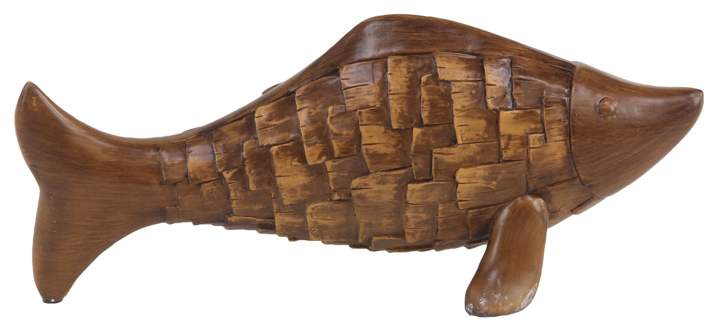 Polystone Frame Fish Sculpture with Fin Base, Brown - Beach Style ...